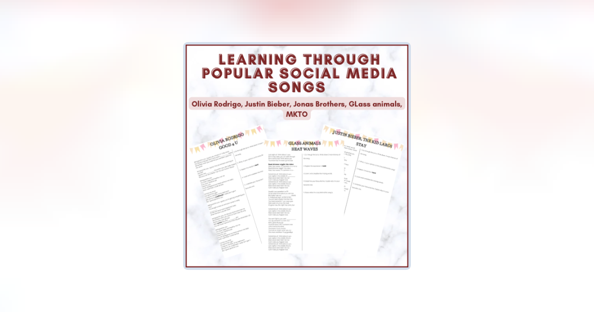 Learning through Popular songs | Set of Worksheets | Developing ...