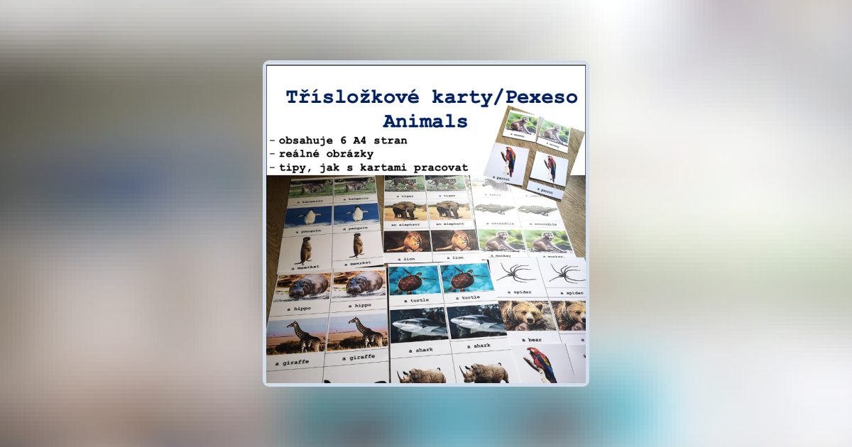 Třísložkové karty/Pexeso Animals | Učitelnice