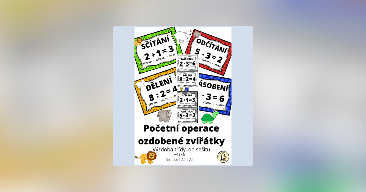 Početní operace ozdobené zvířátky | Učitelnice