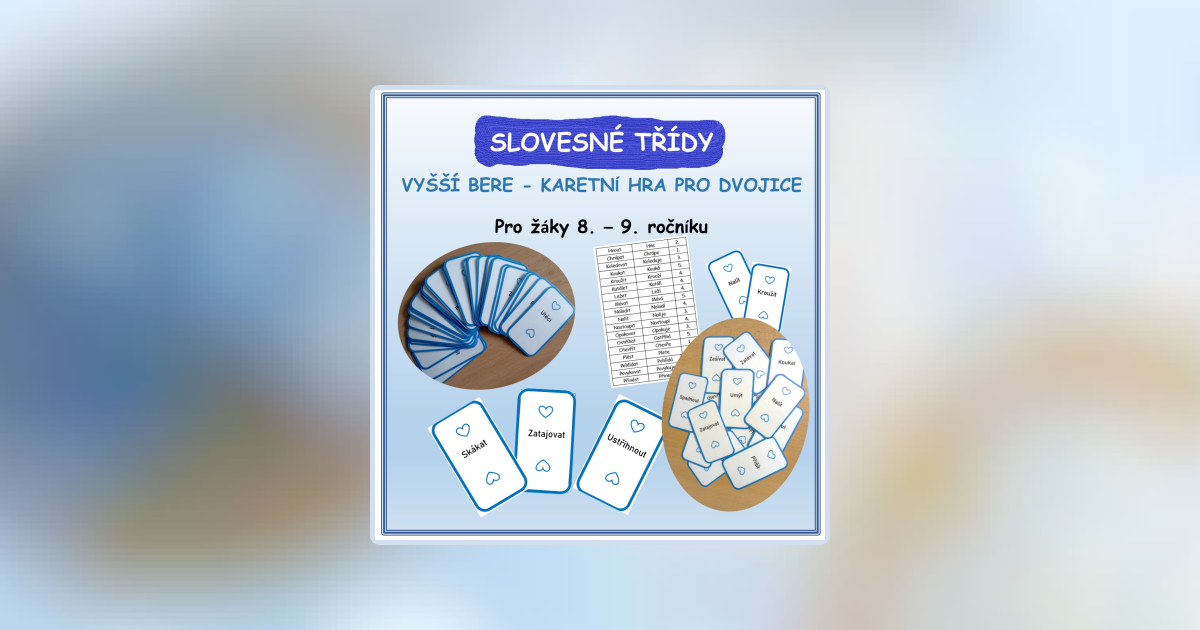 Slovesné třídy - karetní hra pro dvojice | Učitelnice