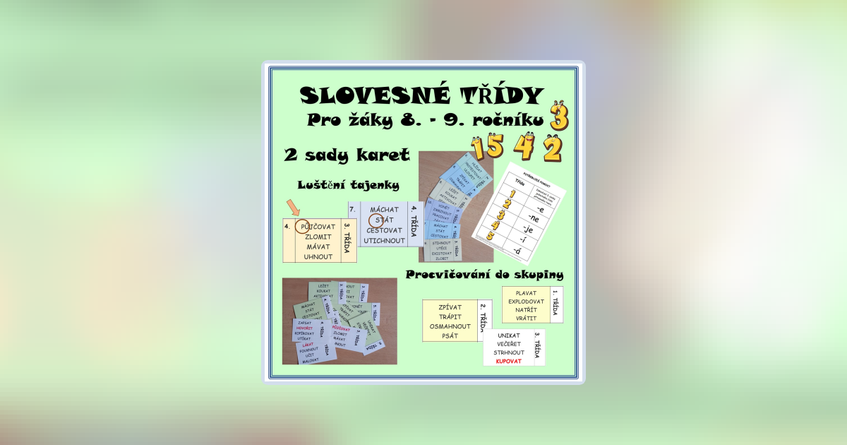 Slovesné třídy - kartičky k procvičování a luštění tajenky | Učitelnice