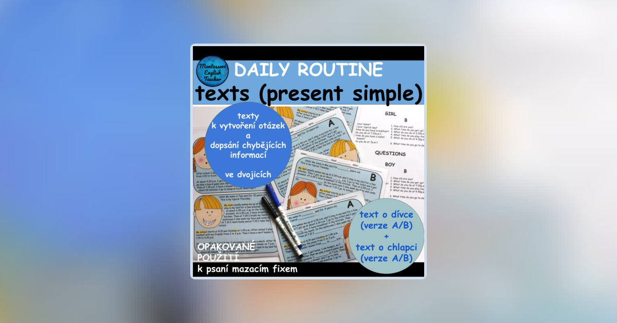 Daily routine - texts (present simple) | Učitelnice