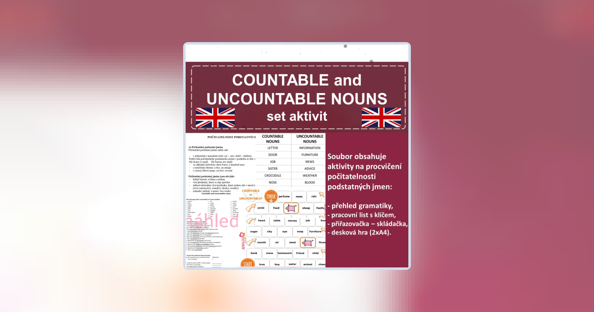 Countable and Uncountable nouns set aktivit | Učitelnice