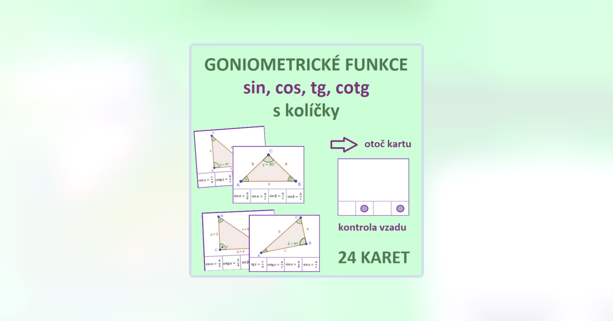 GONIOMETRICKÉ FUNKCE s kolíčky (sin, cos, tg, cotg) | Učitelnice