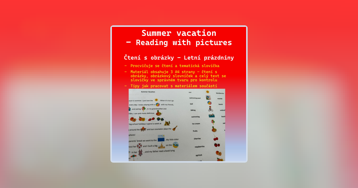 Materiál - Čtení s obrázky – Summer vacation