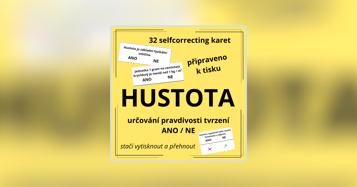 HUSTOTA: 32 self-correcting karet na tvrzení ano/ne | Učitelnice