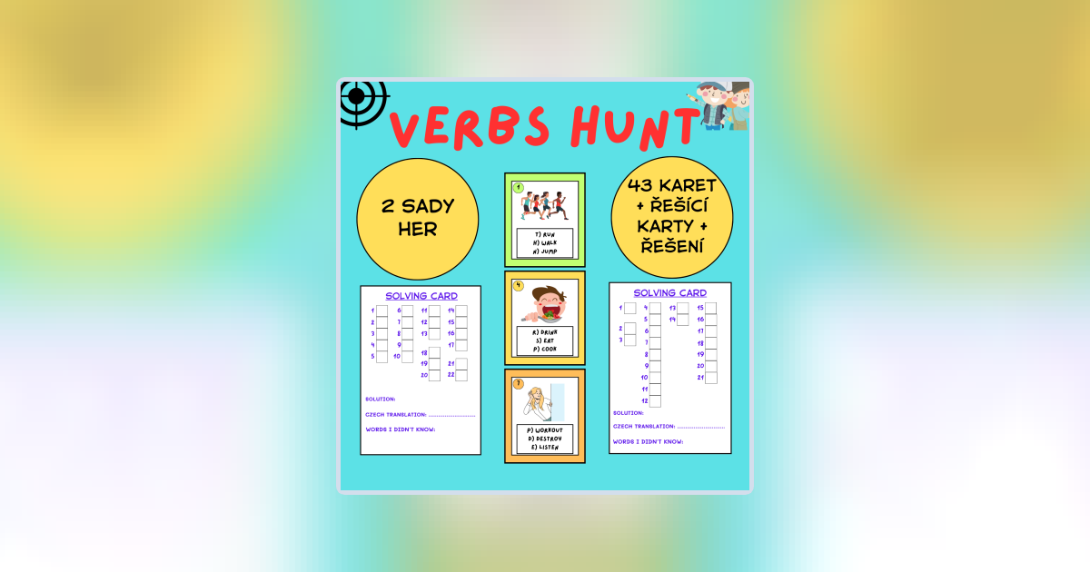 VERBS HUNT - 2 SADY pro hledání sloves | Učitelnice