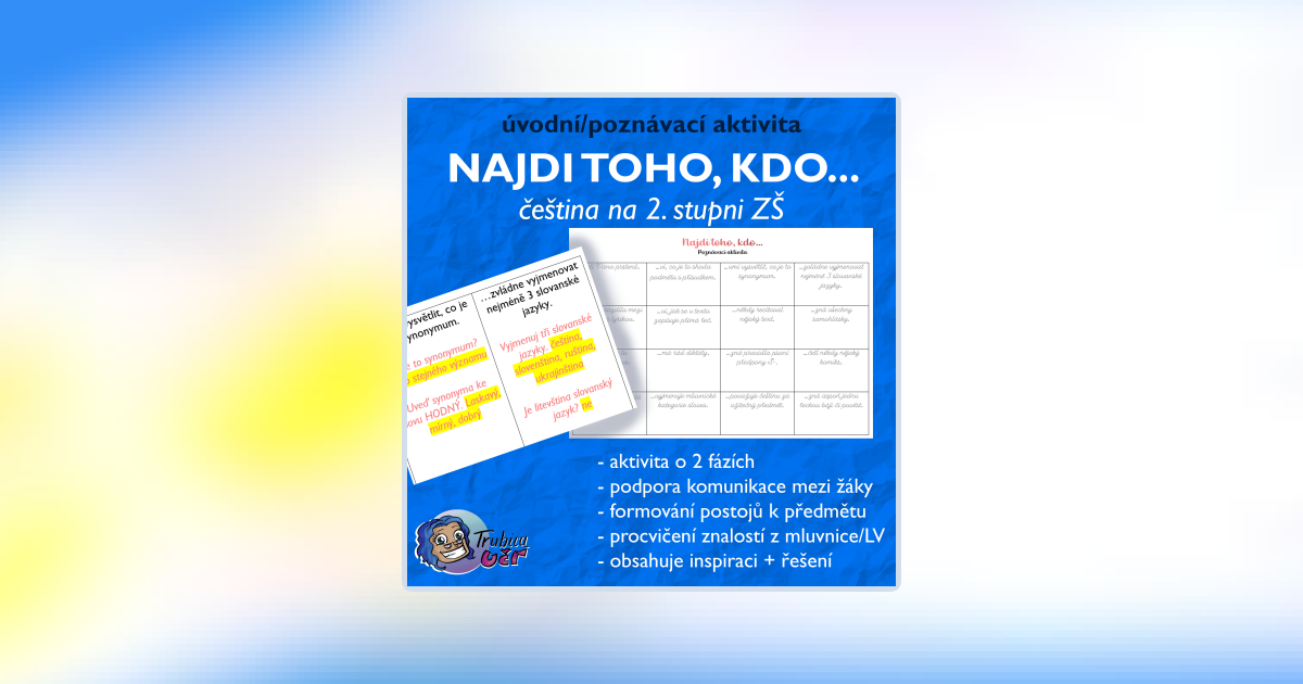 Najdi toho, kdo - úvodní aktivita do ČJ (2. stupeň) | Učitelnice