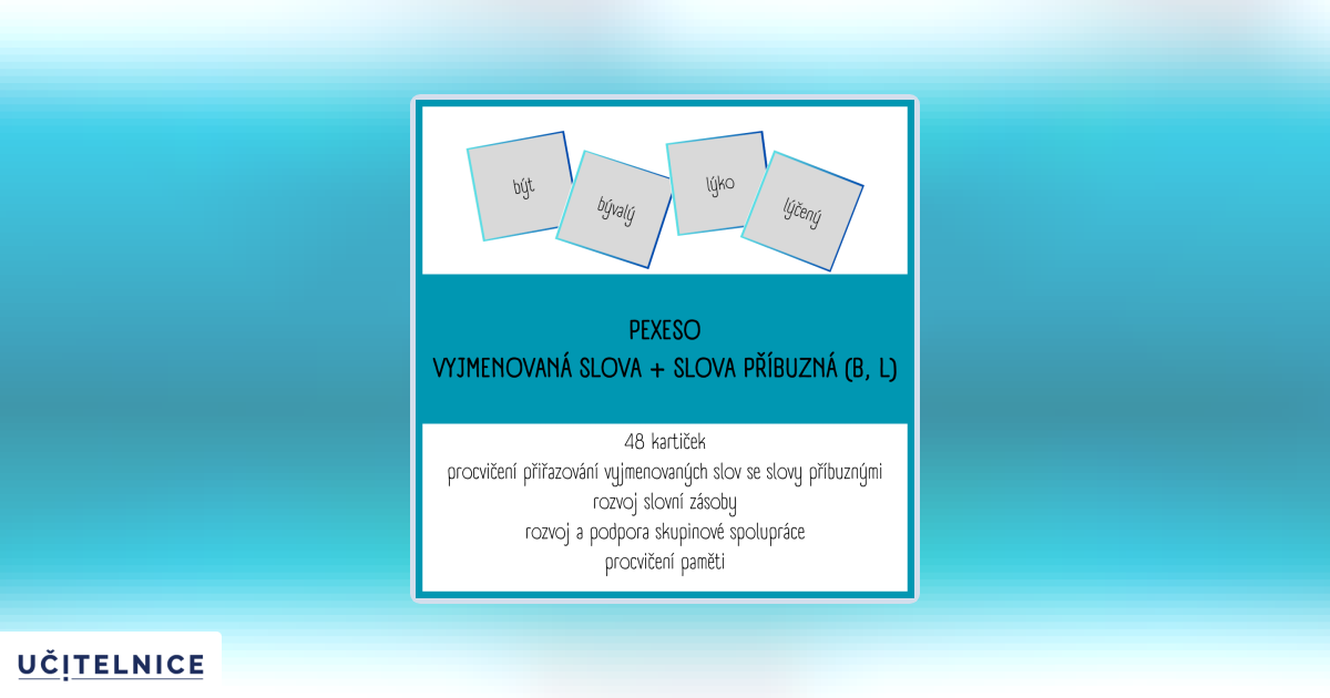 Pexeso - vyjmenovaná slova + slova příbuzná (B, L) | Učitelnice