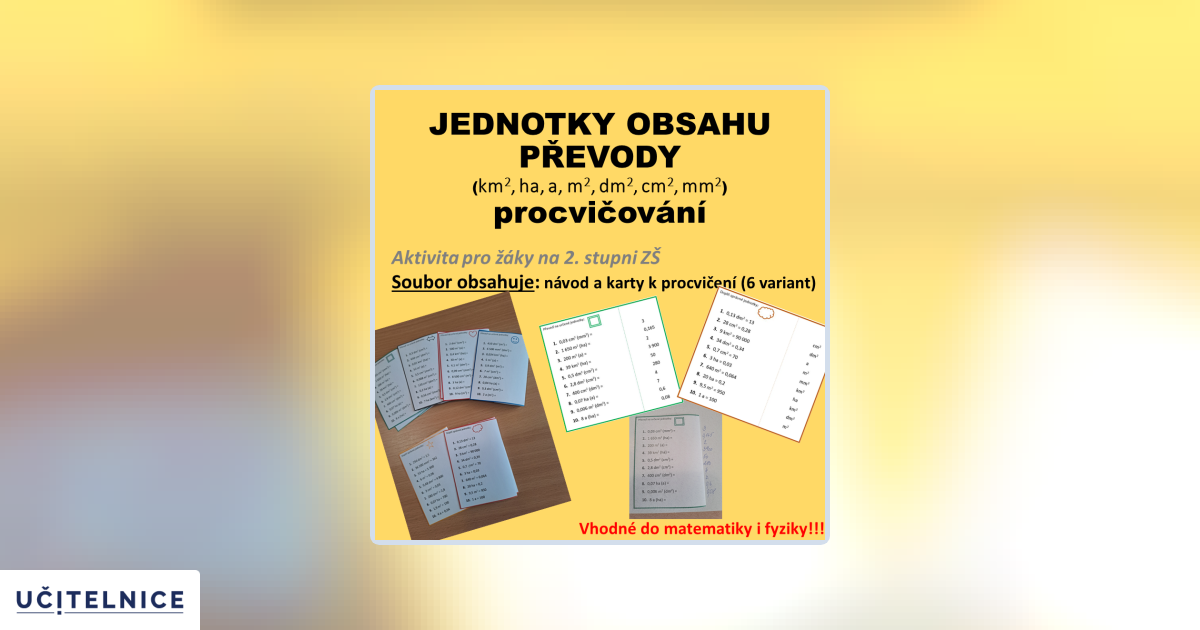 Převody jednotek obsahu - kartičky k procvičování | Učitelnice