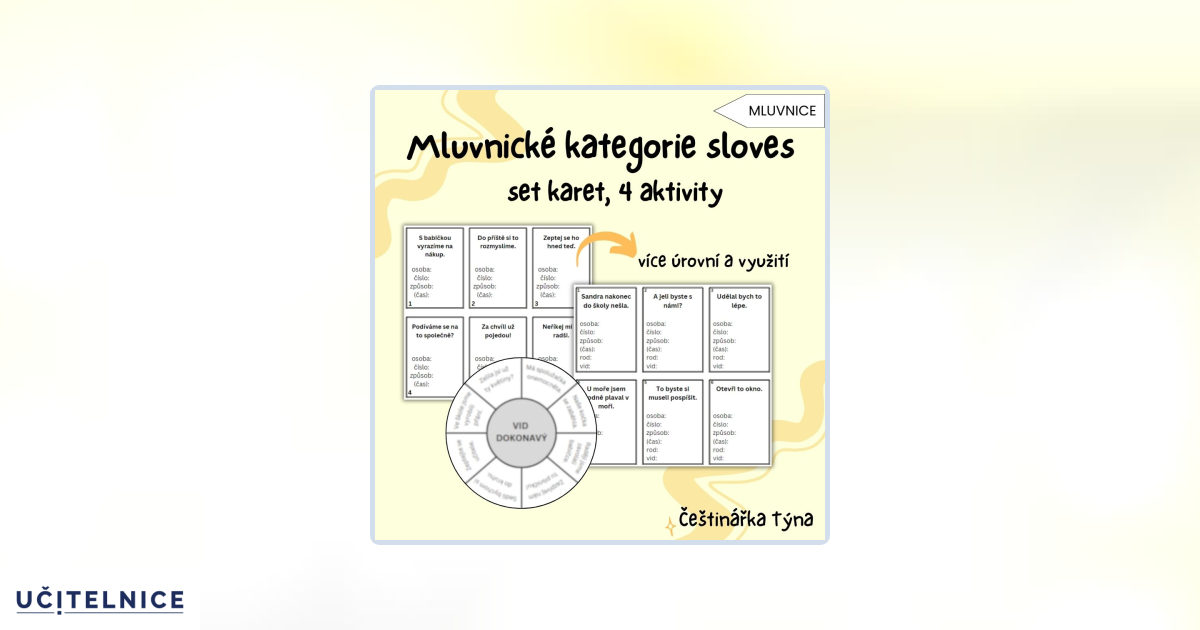 Mluvnické kategorie sloves - set kartiček a aktivit | Učitelnice