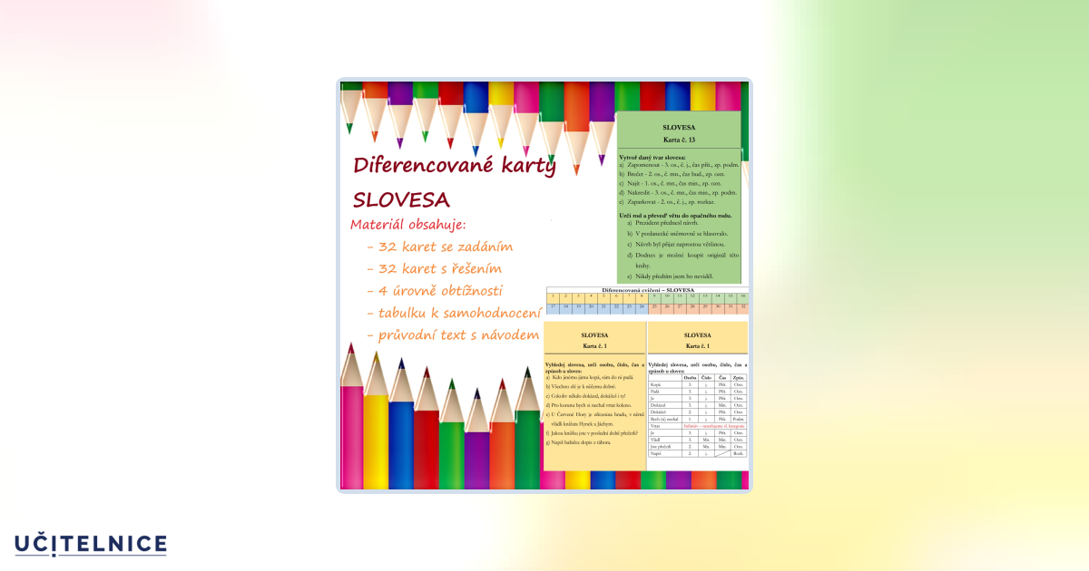 Materiál - Diferencované karty - slovesa
