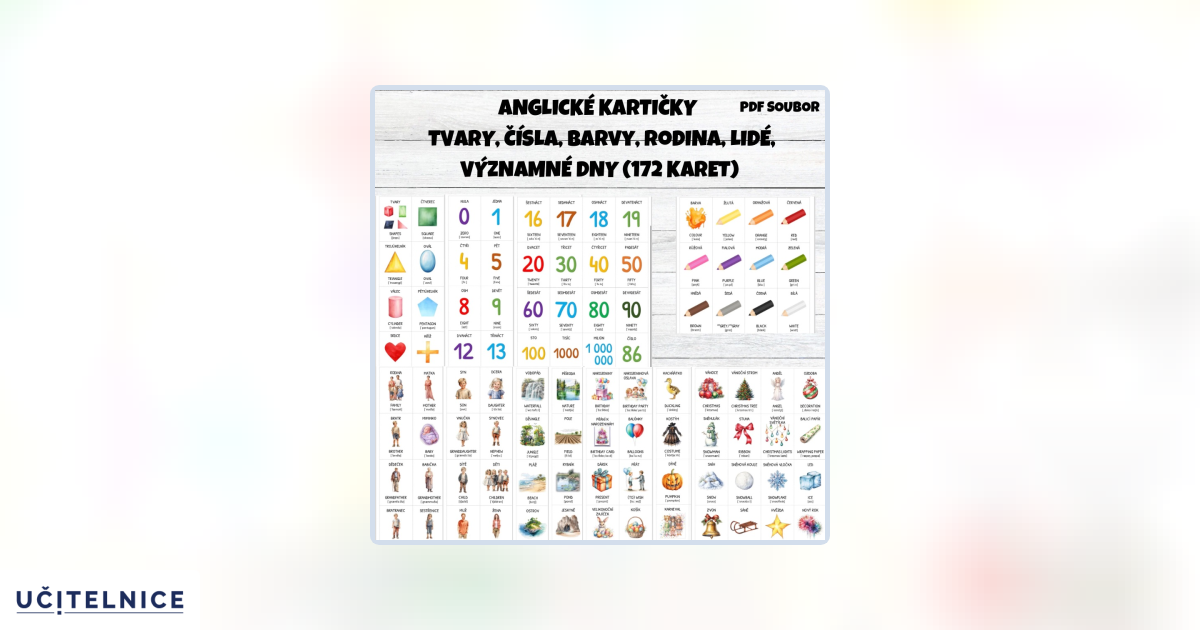 Anglické kartičky (téma rodina, lidé, významné dny, tvary, barvy, čísla ...