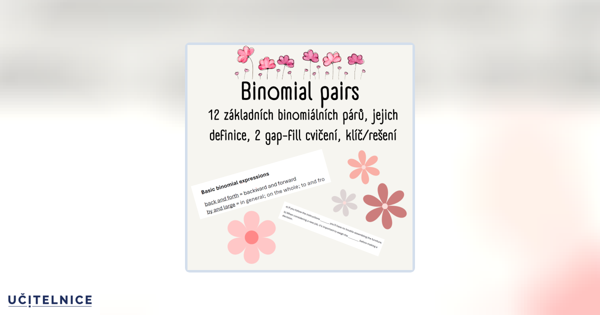Binomial pairs - definice, použití, 2 gap-fill cvičení, klíč/řešení ...