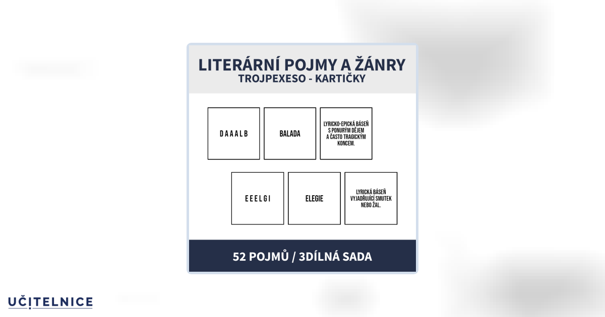 LITERÁRNÍ POJMY A ŽÁNRY (anagramy, definice, trojdílná sada) | Učitelnice