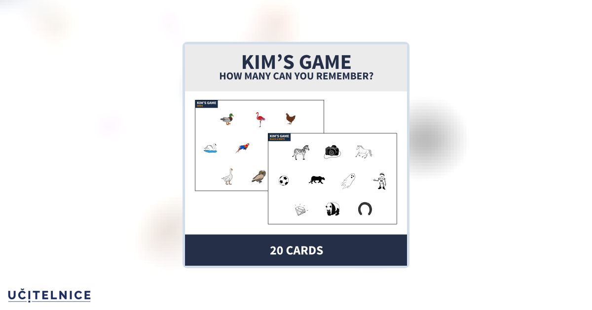 ENG - KIM'S GAME (20 cards, various topics) | Učitelnice