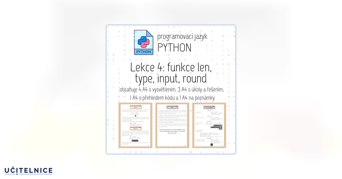 Programovací jazyk Python | Lekce 4: funkce len, type, input, round ...