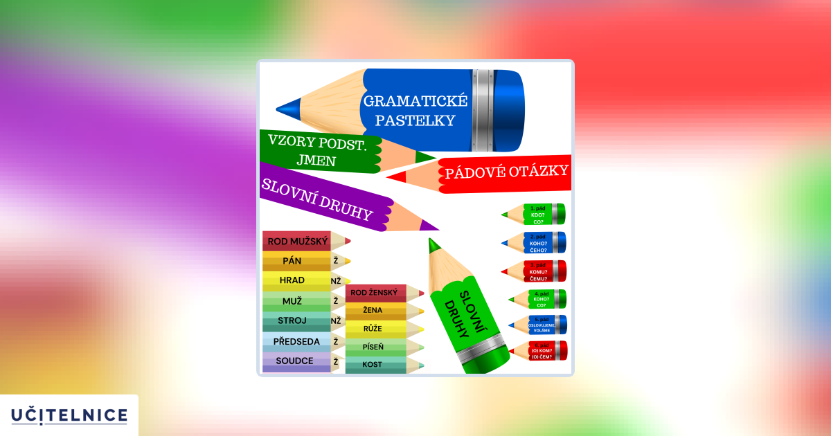 Gramatické pastelky: Slovní druhy, pádové otázky a vzory podstatných ...