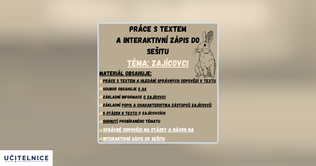 Zajícovci - práce s textem, interaktivní zápis do sešitu | Učitelnice