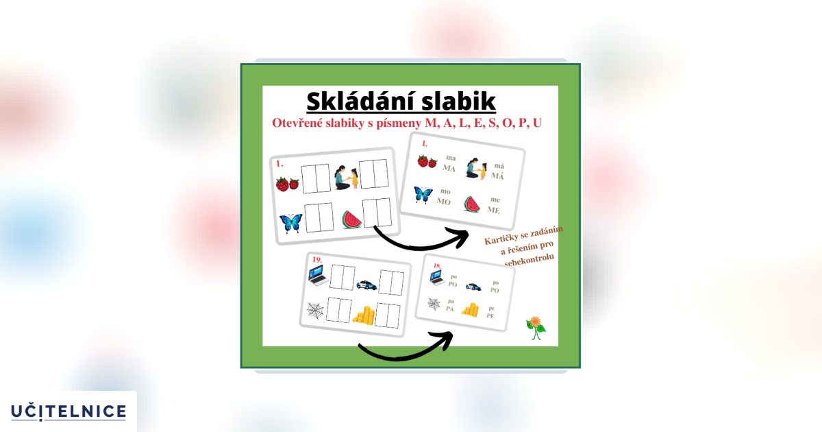 Skládání slabik s písmeny M, A, L, E, S, O, P, U | Učitelnice