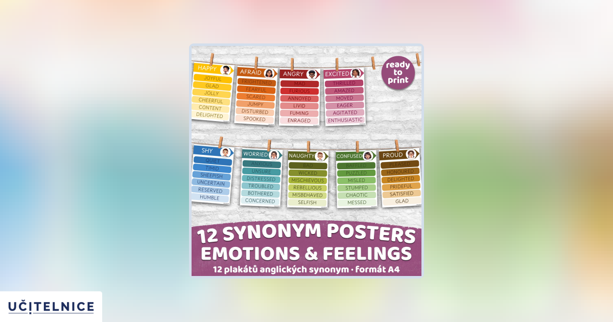 SYNONYMS FOR EMOTIONS AND FEELINGS | Výukové plakáty | Učitelnice