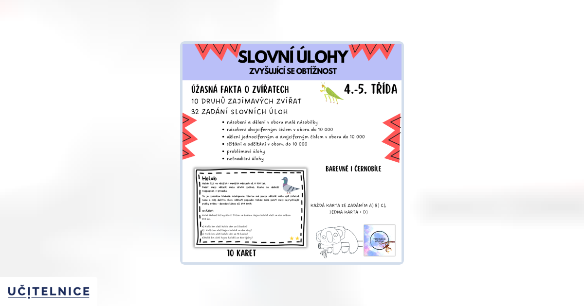 Slovní úlohy pro 4.-5. třídu - zajímavá zvířata | Učitelnice