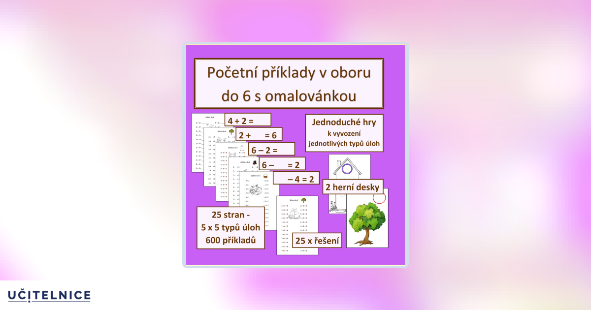 Početní příklady v oboru do 6 s omalovánkou | Učitelnice