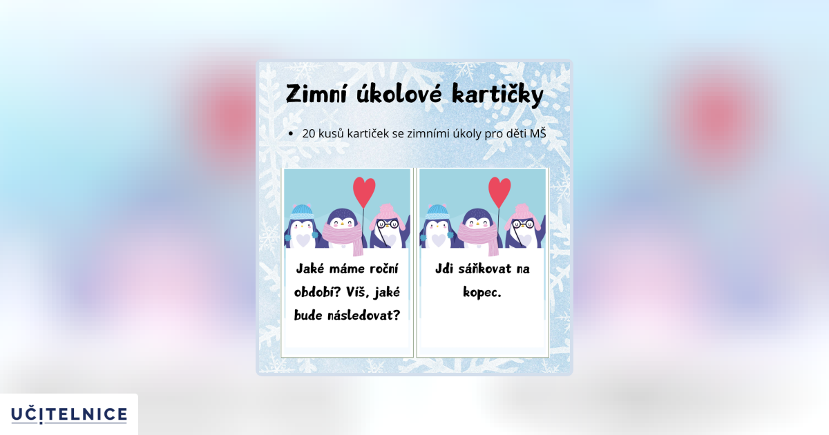 Zimní úkolové kartičky | Učitelnice