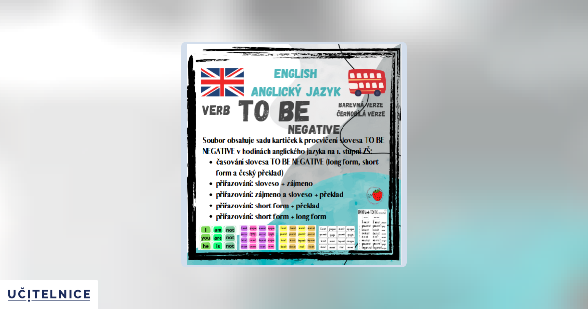 Sloveso To Be negative - kartičky | Učitelnice