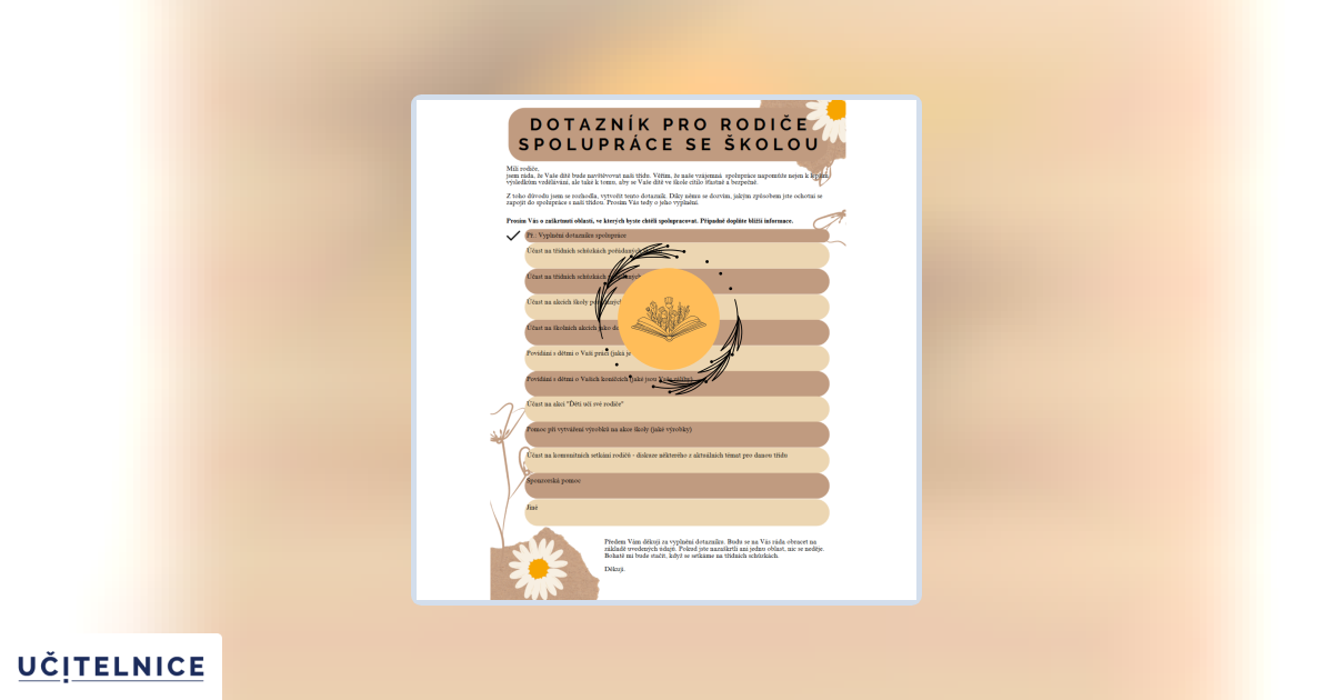 Dotazník pro rodiče - spolupráce se školou | Učitelnice