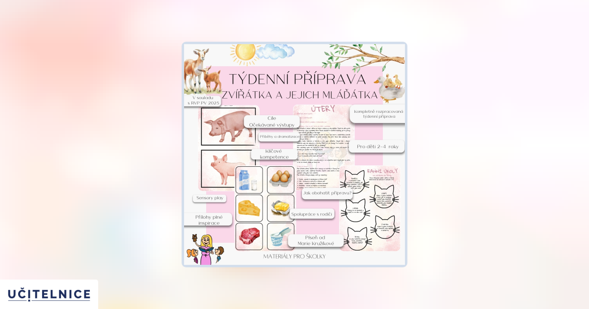 Týdenní příprava - Zvířátka a jejich mláďátka (2-4 roky) | Učitelnice