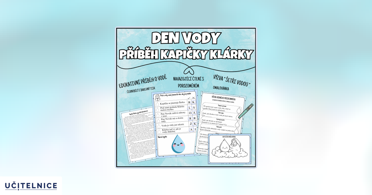 DEN VODY - edukativní příběh, čtení s porozuměním, výzva "šetři vodou ...