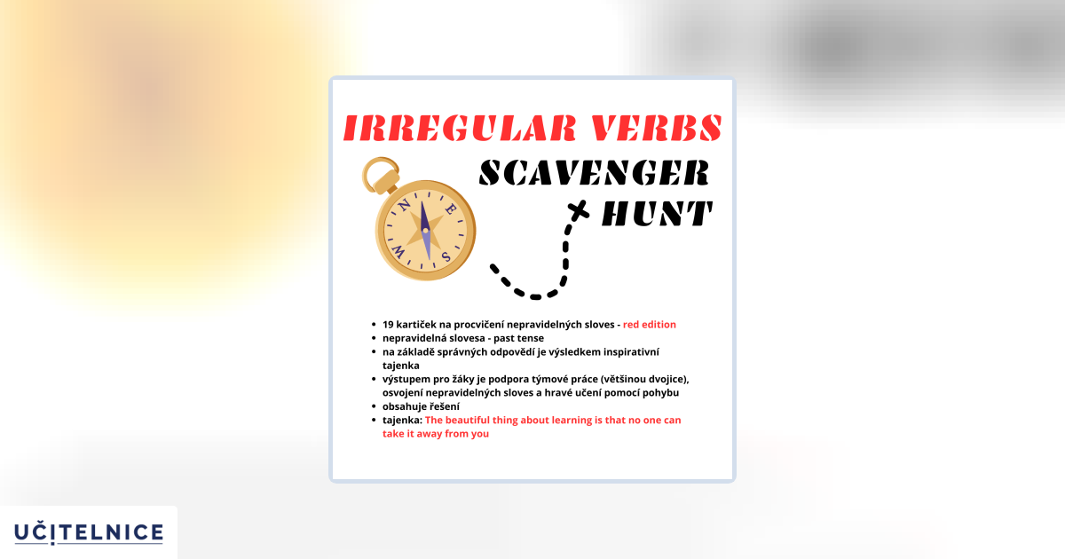 Irregular verbs (past tense) Scavenger hunt - red edition | Učitelnice