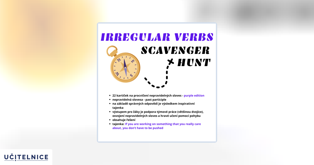 Irregular verbs (past participle) Scavenger hunt - purple edition ...