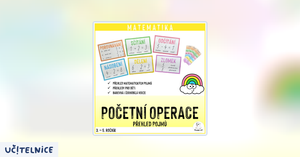 Početní operace - přehled pojmů | Učitelnice