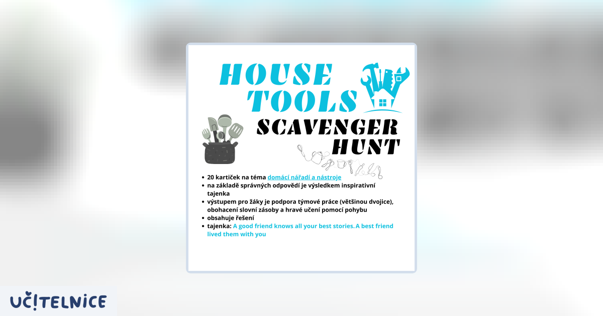 Scavenger hunt - House tools | Učitelnice
