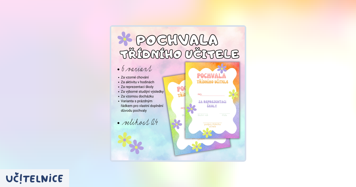 Pochvala třídního učitele | Učitelnice