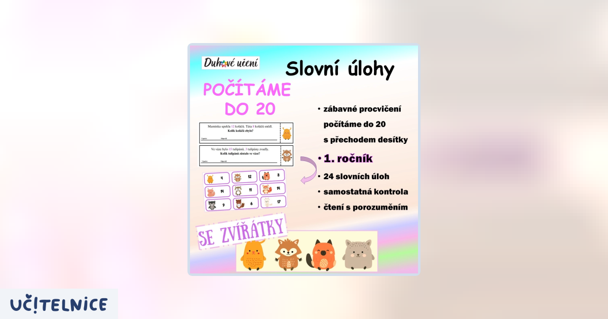 Slovní úlohy - počítáme do 20 se zvířátky | Učitelnice
