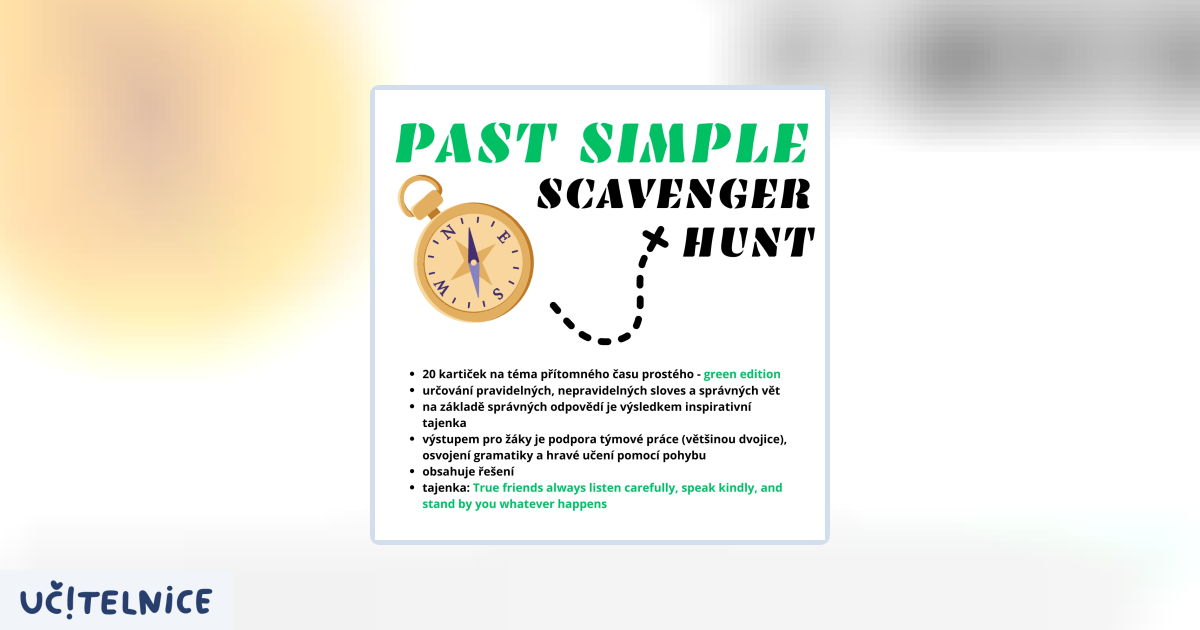 Past Simple Scavenger hunt - green edition | Učitelnice