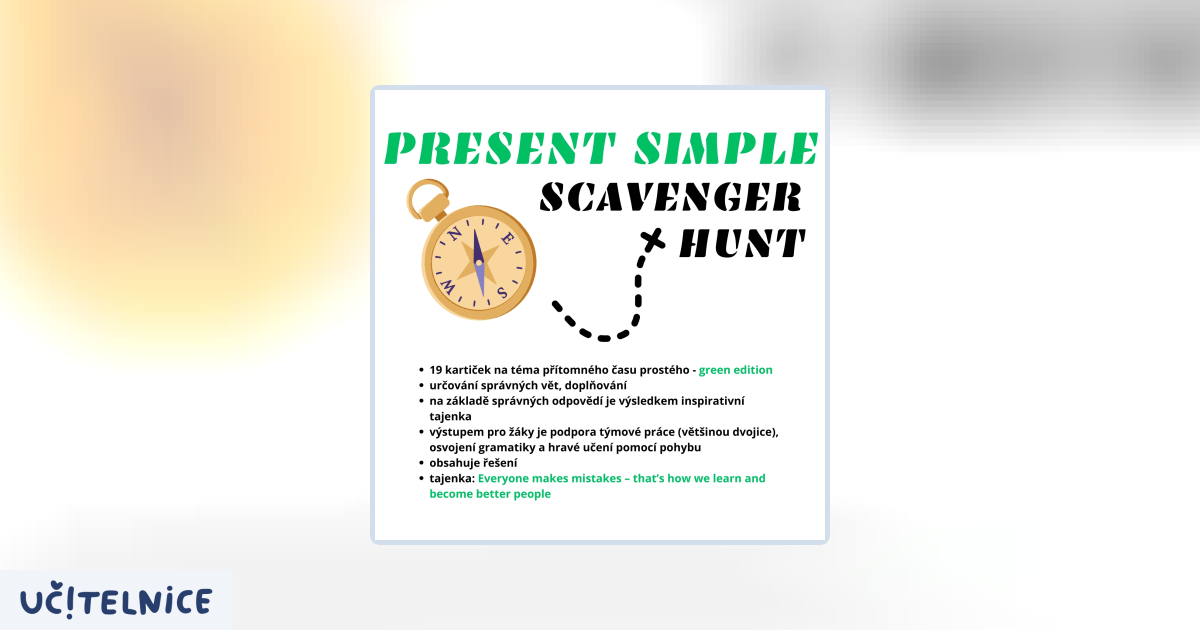 Present Simple Scavenger hunt - green edition | Učitelnice