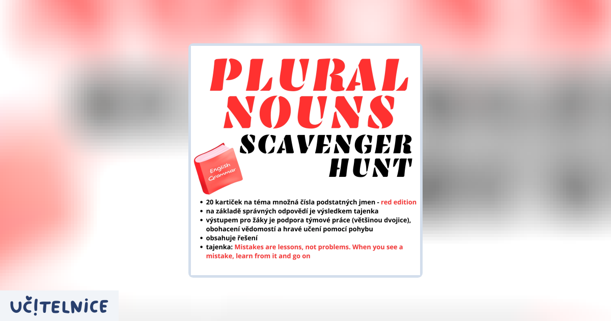 Plural nouns Scavenger hunt - red edition | Učitelnice