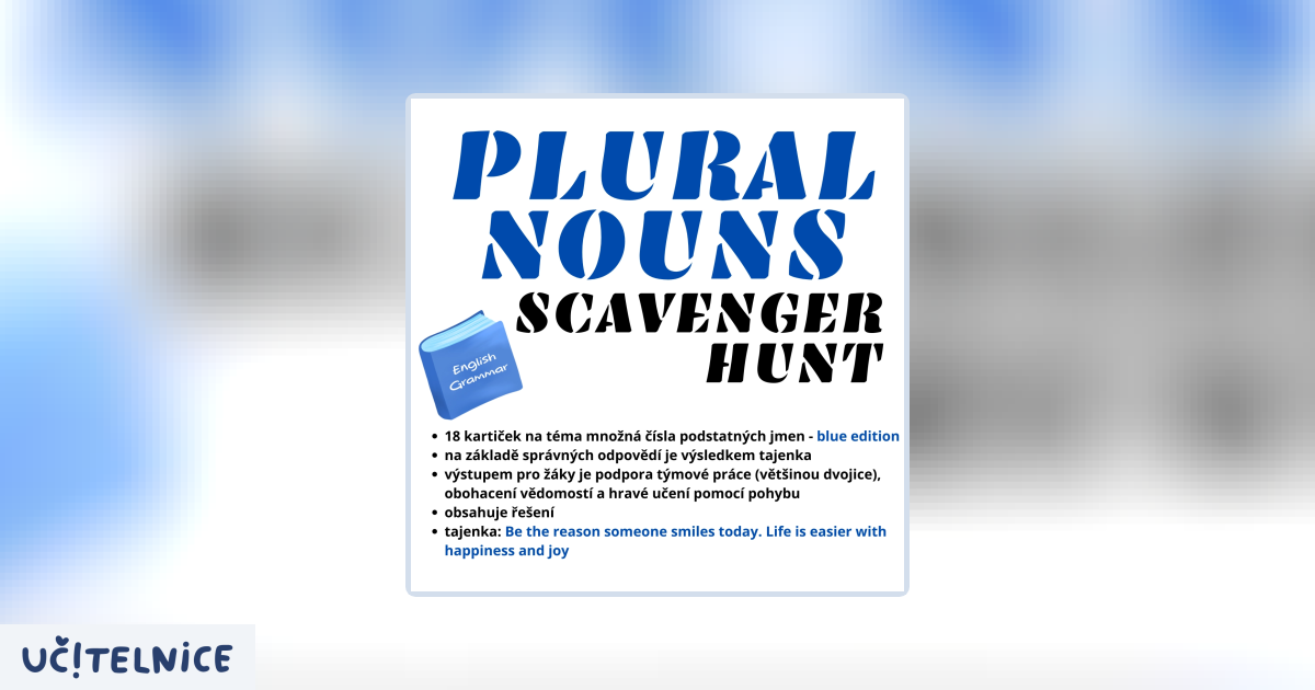 Plural nouns Scavenger hunt - blue edition | Učitelnice