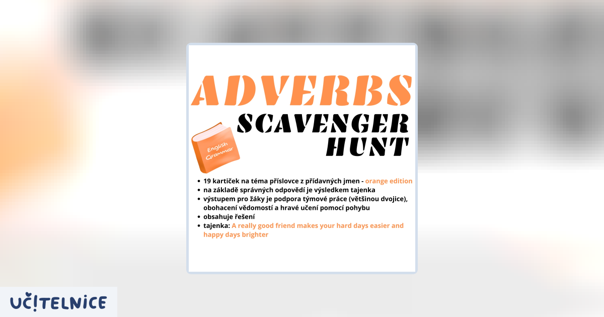 Adverbs from adjectives Scavenger hunt - orange edition | Učitelnice