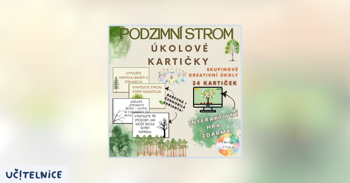 Podzimní strom - úkolové kartičky (skupinové kreativní úkoly) | Učitelnice