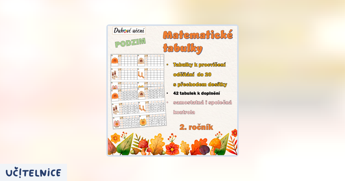Matematické tabulky pro druháčky s podzimními obrázky | Učitelnice