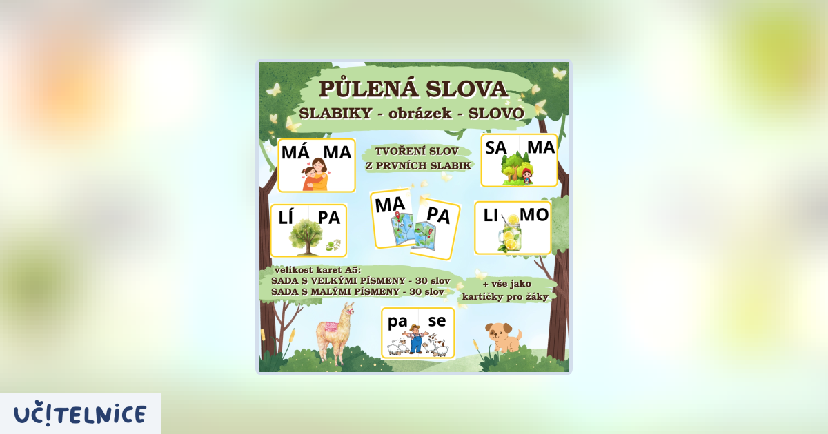 PŮLENÁ SLOVA, slabiky - obrázek - slovo | Učitelnice