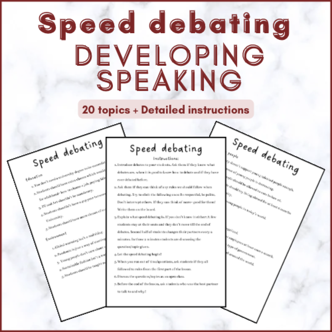 Speed debating | Lesson plan + 20 topics | Učitelnice