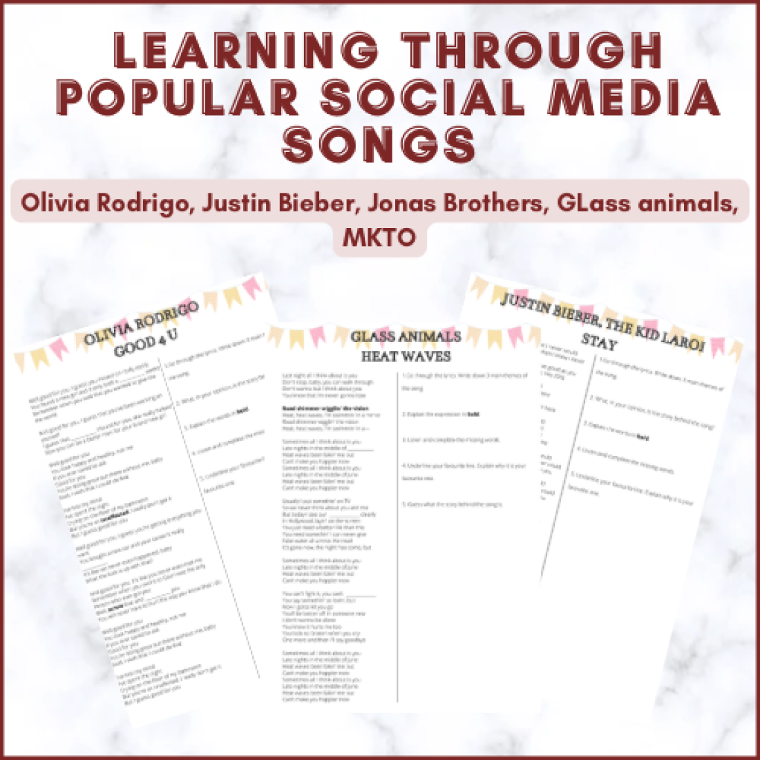 Learning through Popular songs | Set of Worksheets | Developing ...