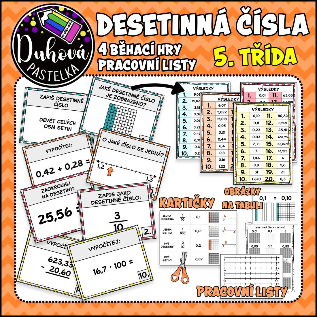 DESETINNÁ ČÍSLA - běhací hry, kartičky, pracovní listy | Učitelnice