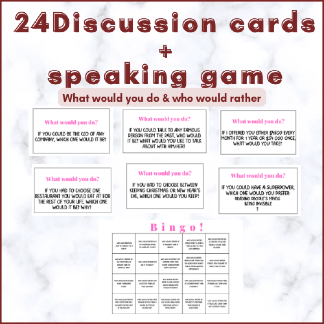 Discussion cards- 24 Questions + Speaking game | Učitelnice
